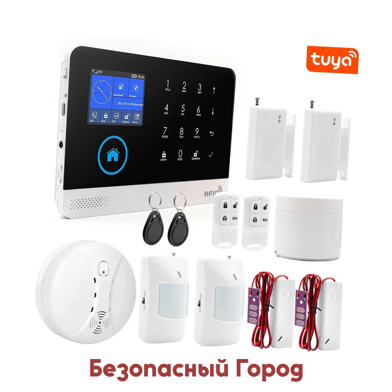 Система: охранно-пожарная звуковая TUYA GSM / Wi-Fi сигнализация Страж Oko-12 (3G/4G) (B92708IS) с 12 беспроводными датчиками в наборе для дачи и ко