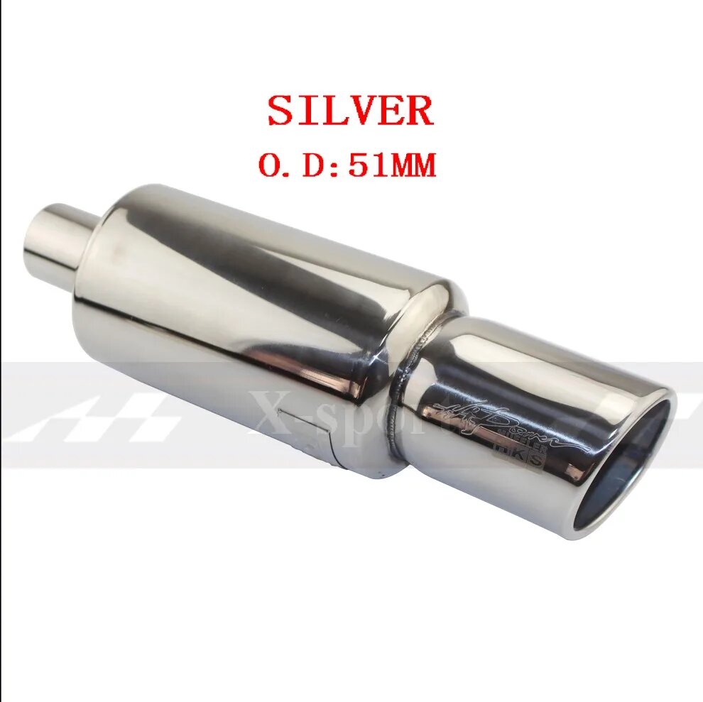 Наконечник глушителя для выхлопной системы автомобиля, нержавеющая сталь, внешний диаметр 51 мм, 57 мм, 63 мм, выход 89 мм, Silver 51MM