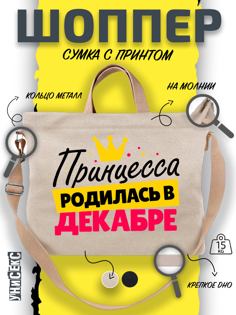Сумка  шоппер y2k через плечо Принцесса родилась в декабре