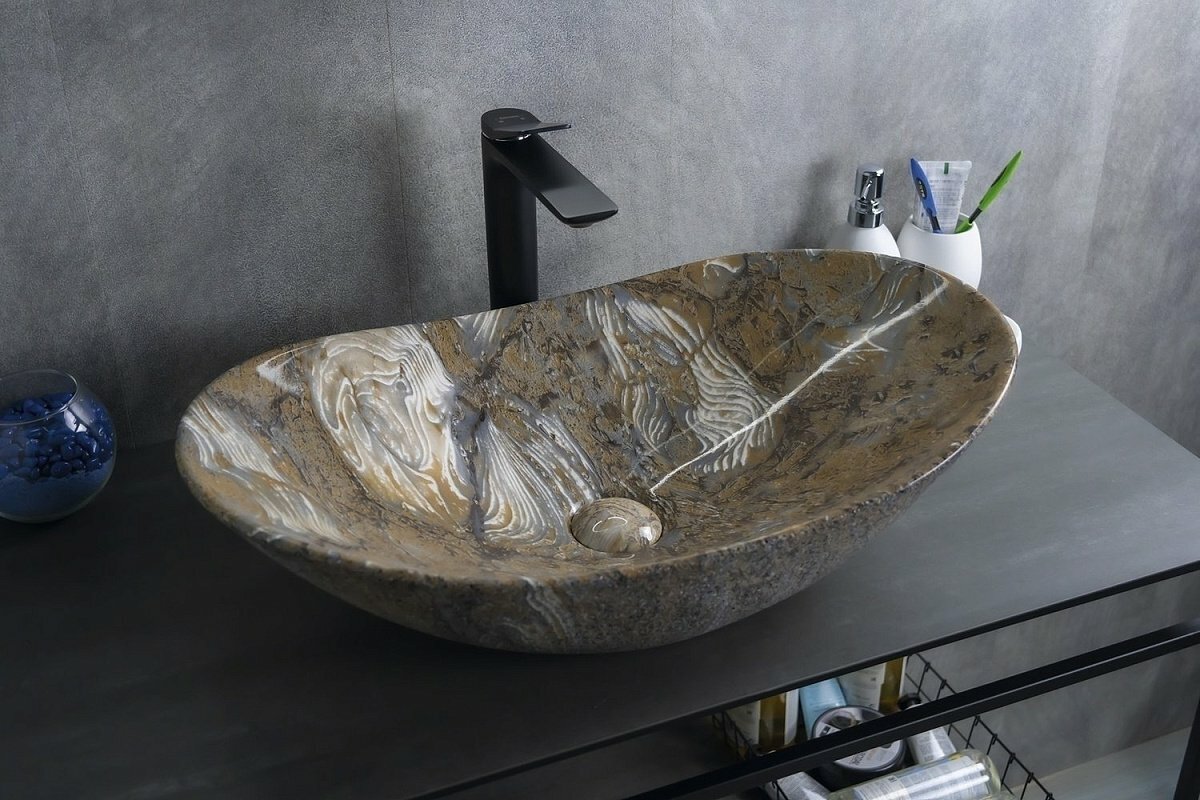 Раковина накладная Gid Lago 61 Mnc811T 54477 коричневый мрамор