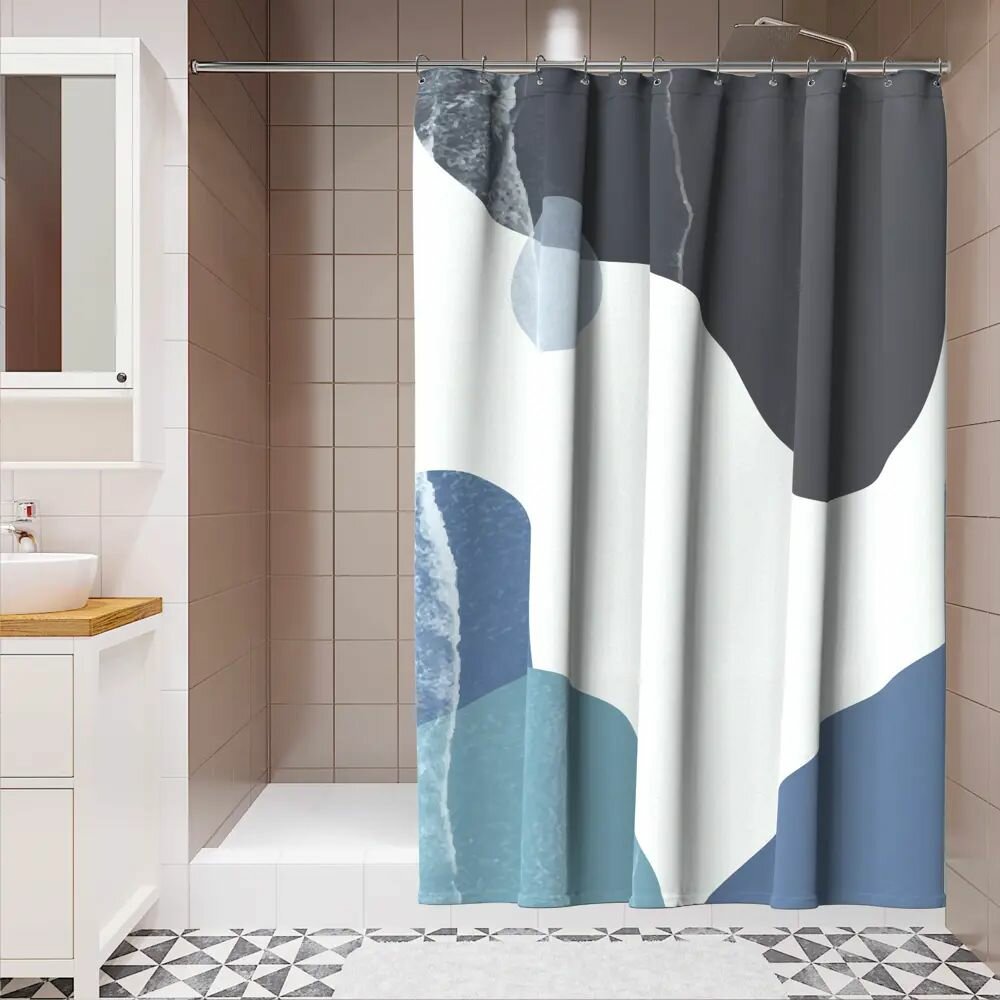 Штора для ванной Arborea 180x200 см полиэстер цвет белый/синий