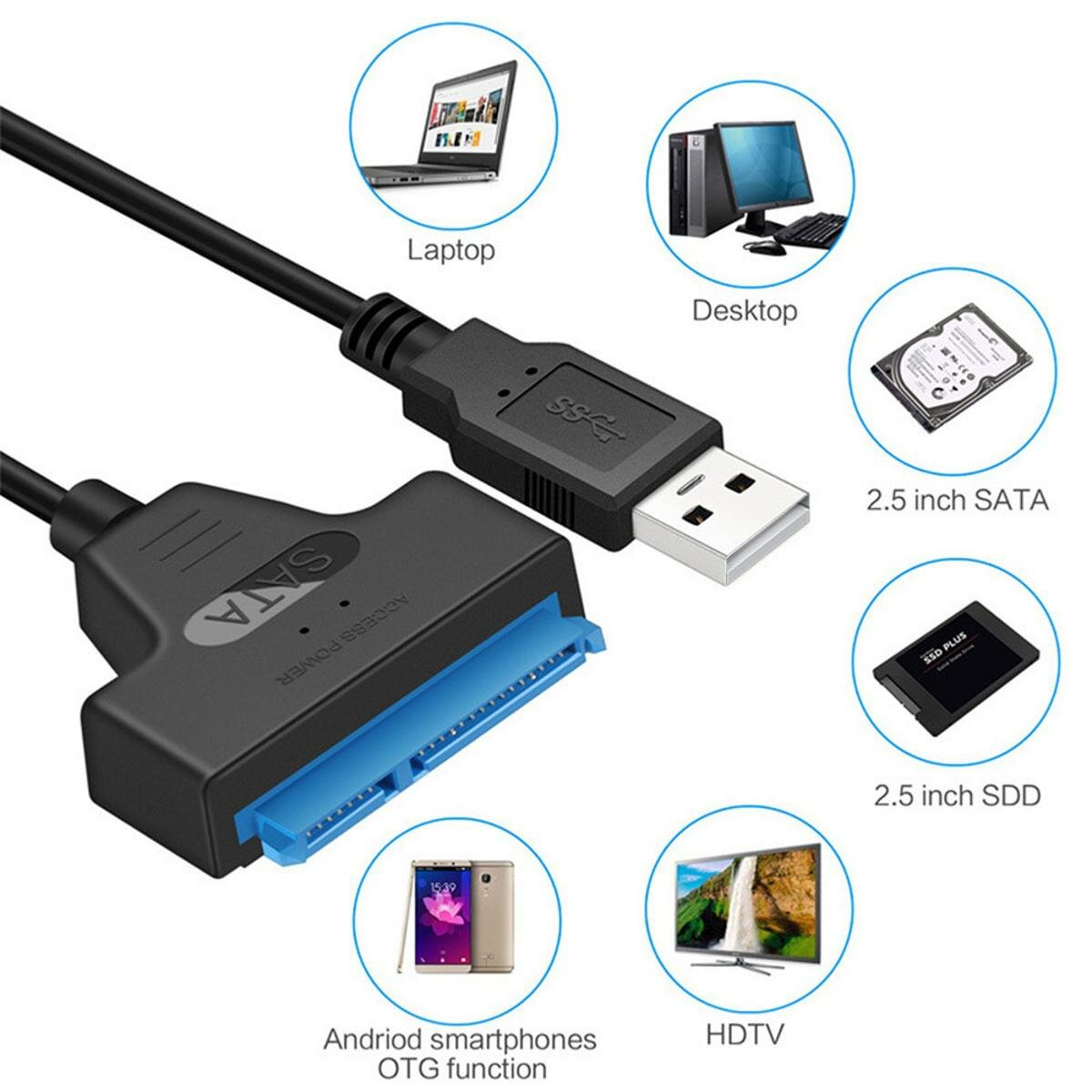 USB 3.0 SATA 3 Кабель Sata to USB 3.0 Адаптер до 6 Гбит/с Поддержка 2,5-дюймового внешнего жесткого диска SSD Жесткий ди