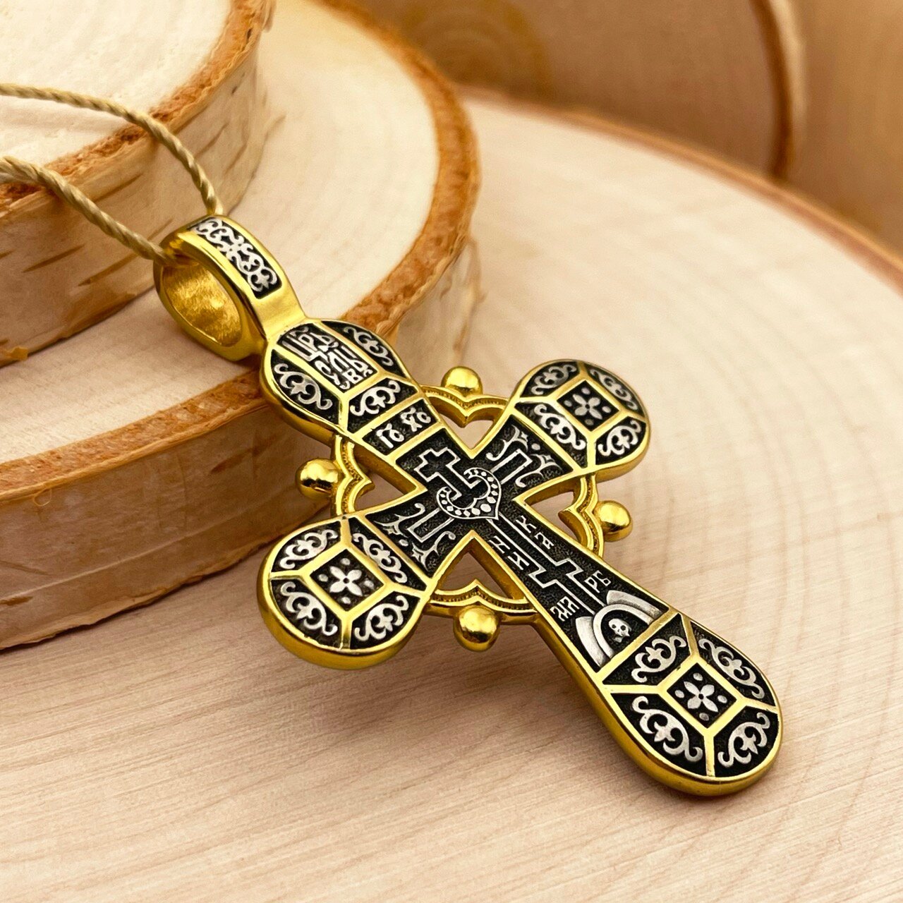 Крестик, серебро, 925 проба, чернение, оксидирование, золочение