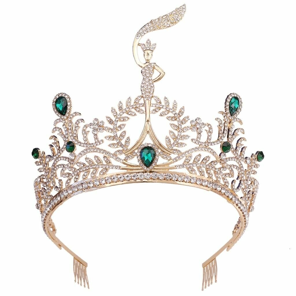 Корона чемпионки конкурса красоты на подиуме-KC Gold с белым бриллиантом и Зеленым бриллиантом