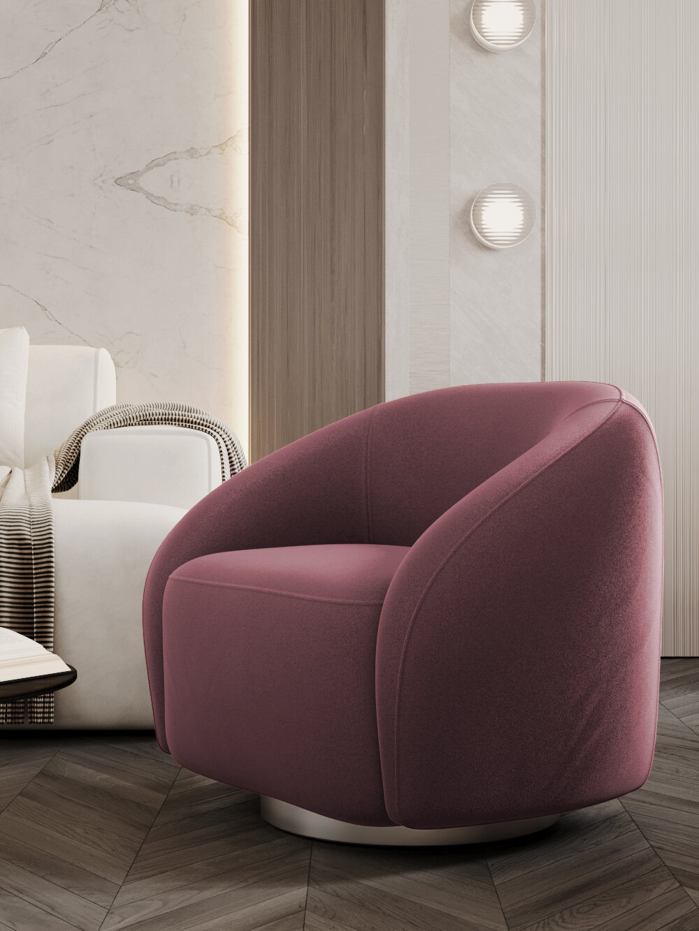 Кресло крутящееся ZAFFIRO премиум дизайн, велюр, серебряное основание