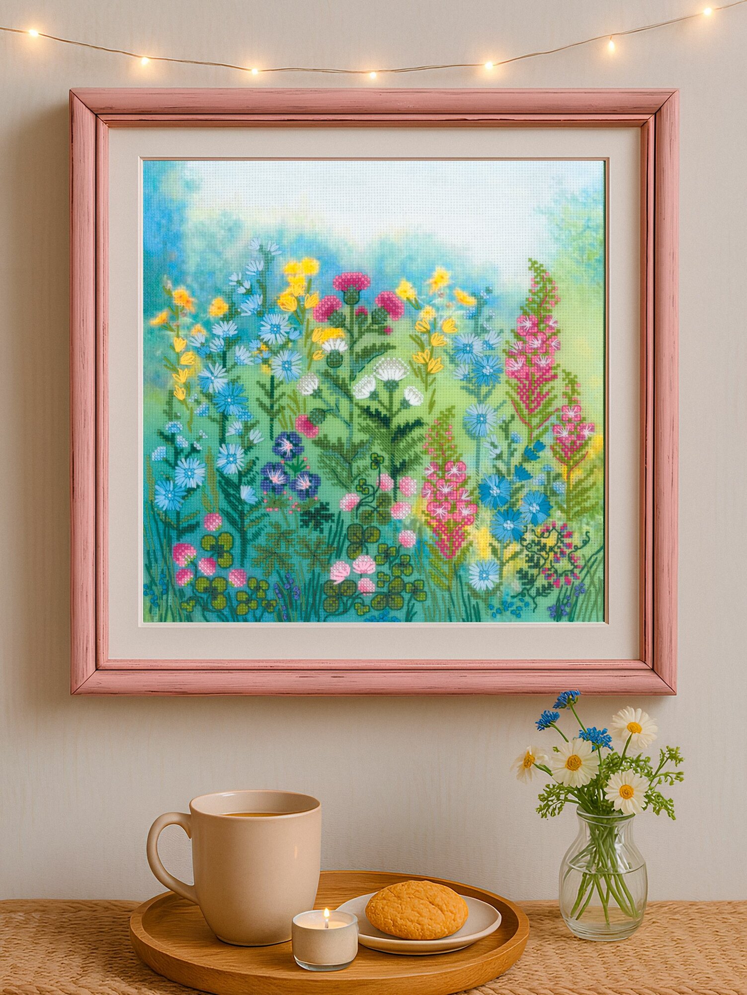 Набор для вышивания крестом Риолис, вышивка гладью по ткани "Луговые цветы", 30*30см, 0106 РТ