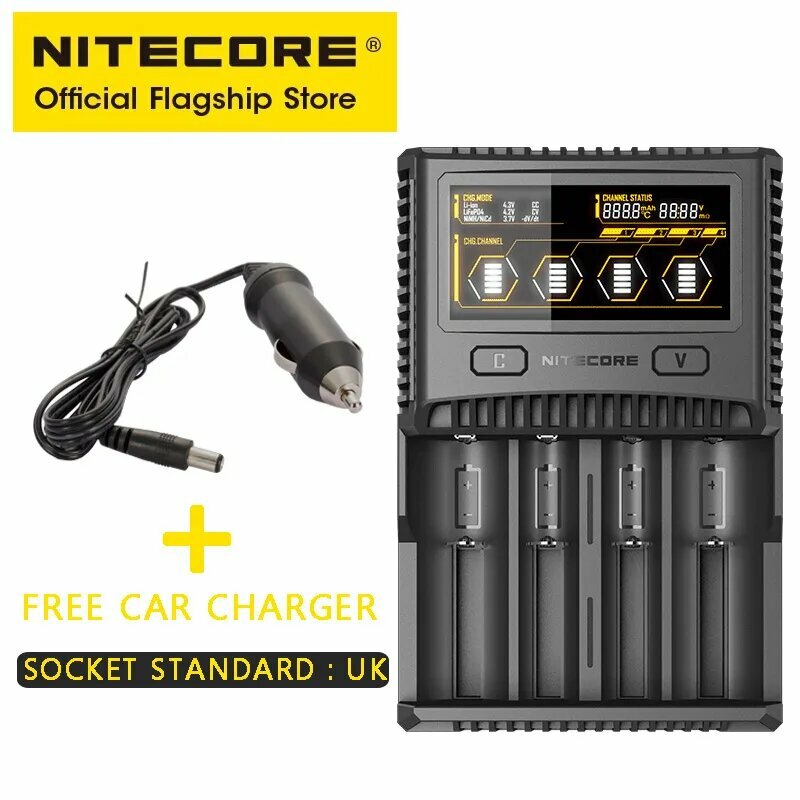 NITECORE SC4 Четырехслотовое зарядное устройство для аккумуляторов SC4 UK plug