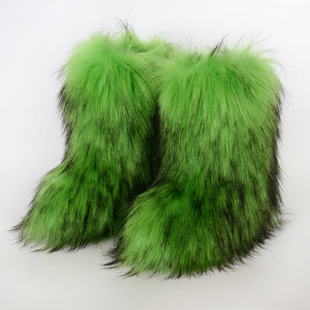 Зимние сапоги из искусственного меха енота и лисы, зимние сапоги Y2K, полусапожки, женские зимние меховые сапоги