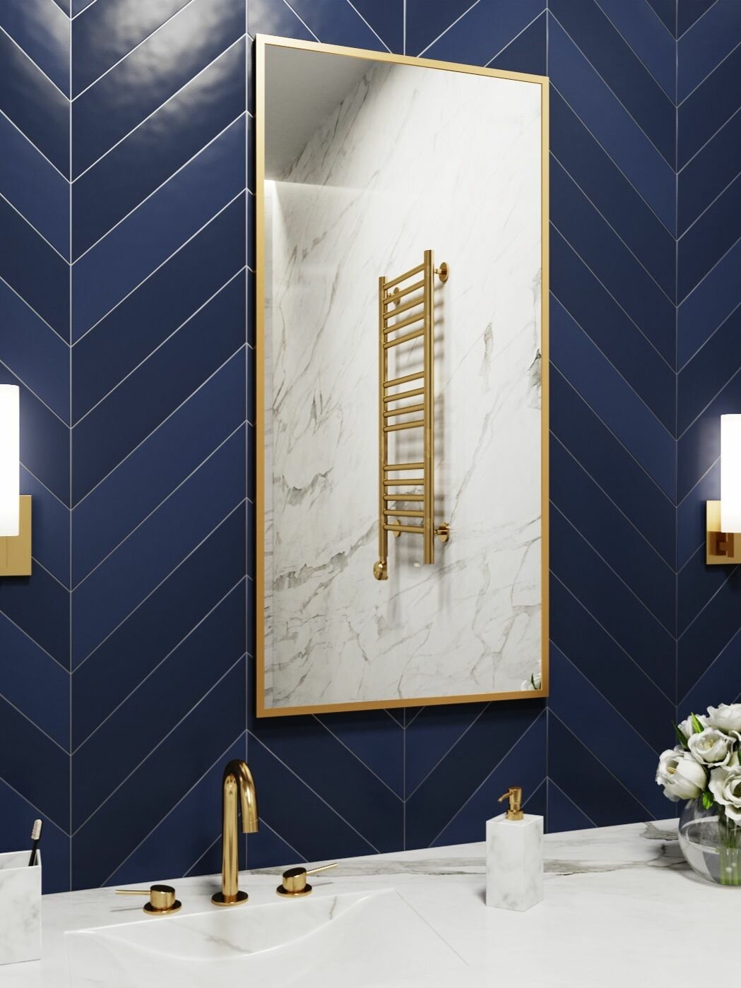 Зеркало в ванную в алюминиевой раме MOONRISE 80х40 см. Золото