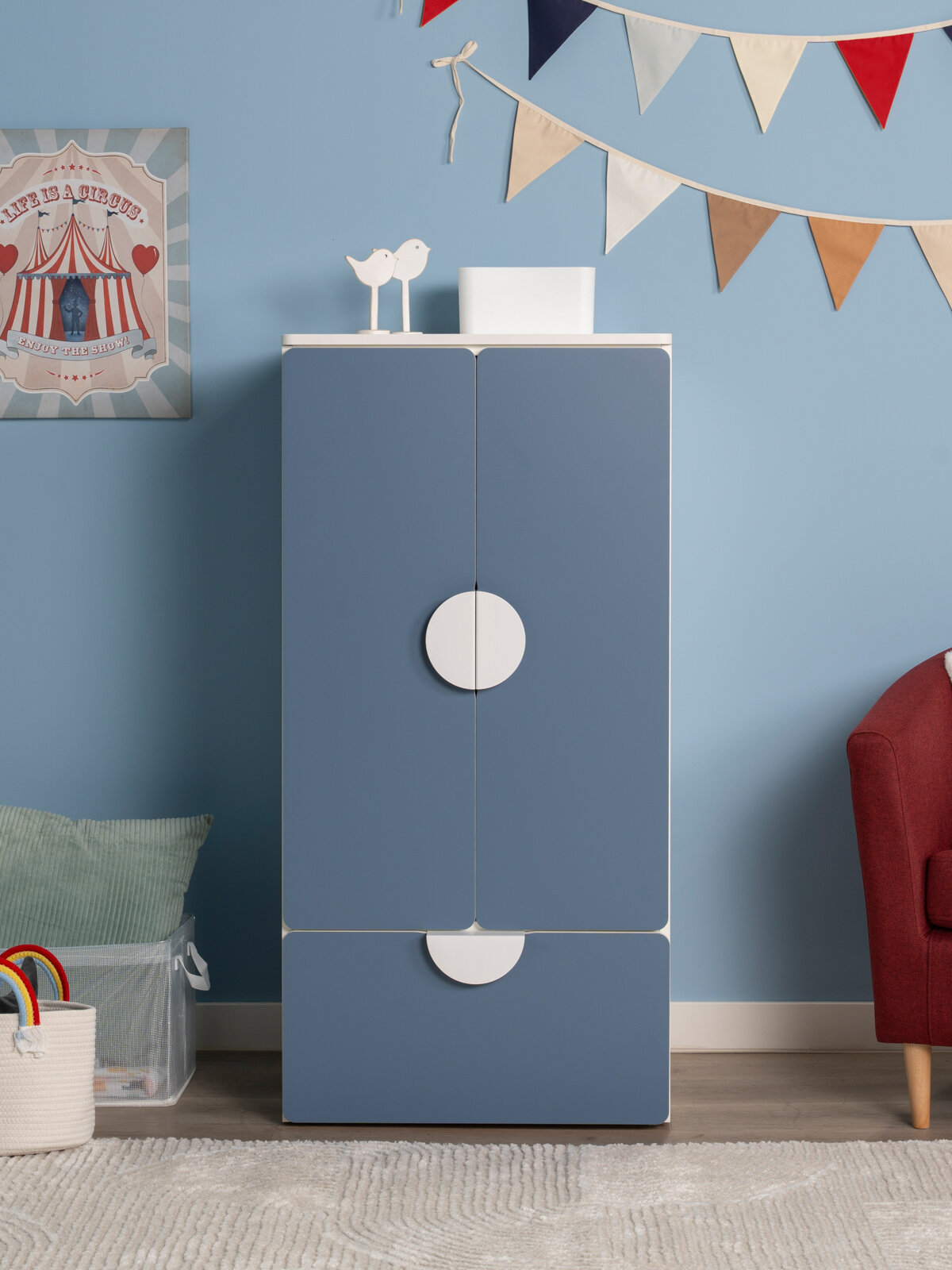 Распашной шкаф ГУД лакк Пикси, с полкой и выдвижным ящиком 60х57х120, голубой