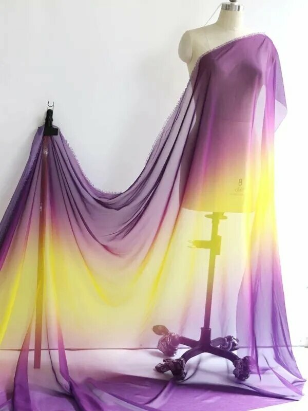Шифон градиентный (Ombre), 100% полиэстер, ширина 147 см (58"), прозрачный, 30D, продажа на метр для свадебного декора и шарфов