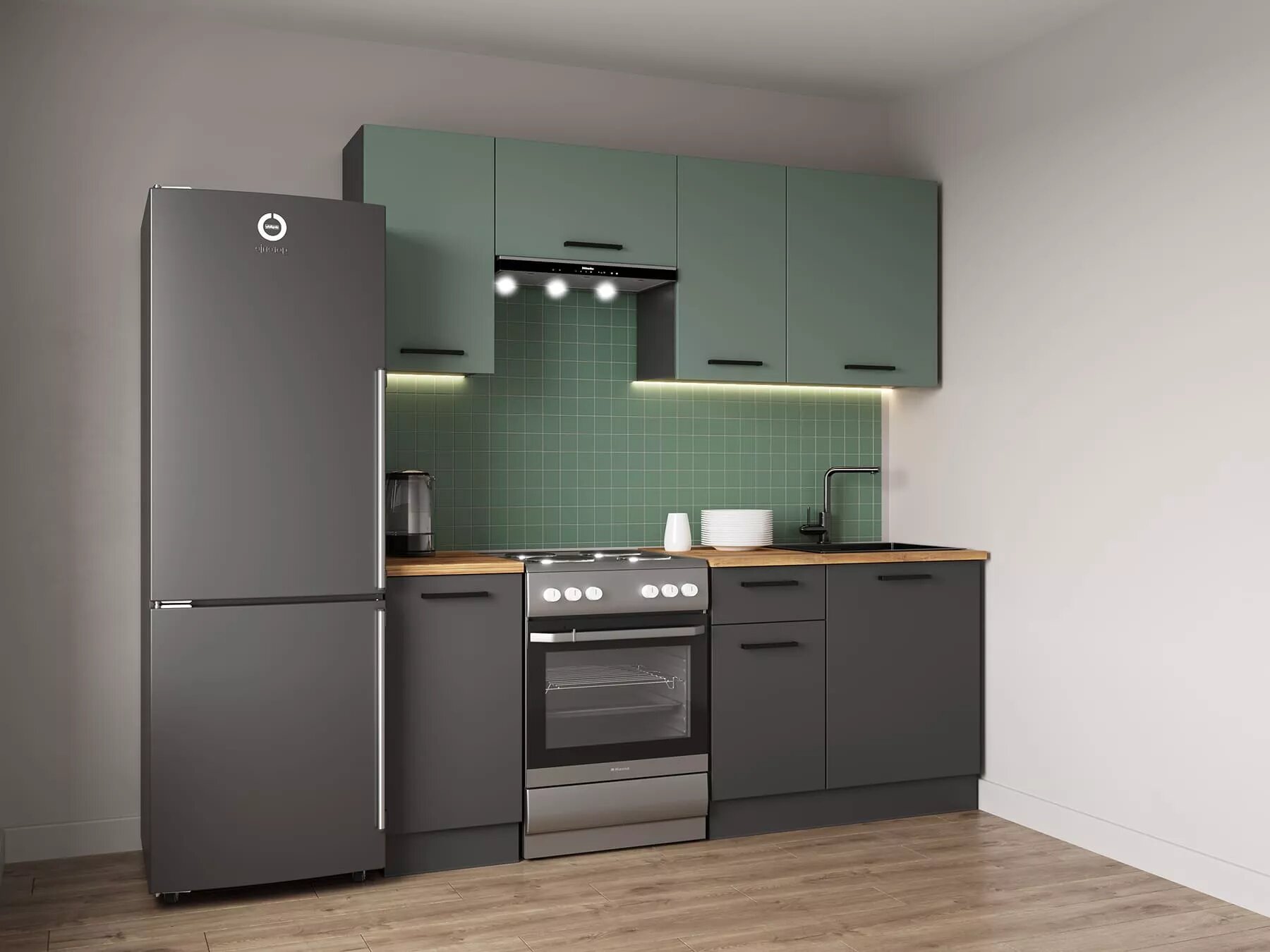 Кухонный гарнитур Sanvut Изумруд-2000 столешница 38мм, каркас ЛДСП, фасад ЛДСП, Антрацит/Муссон