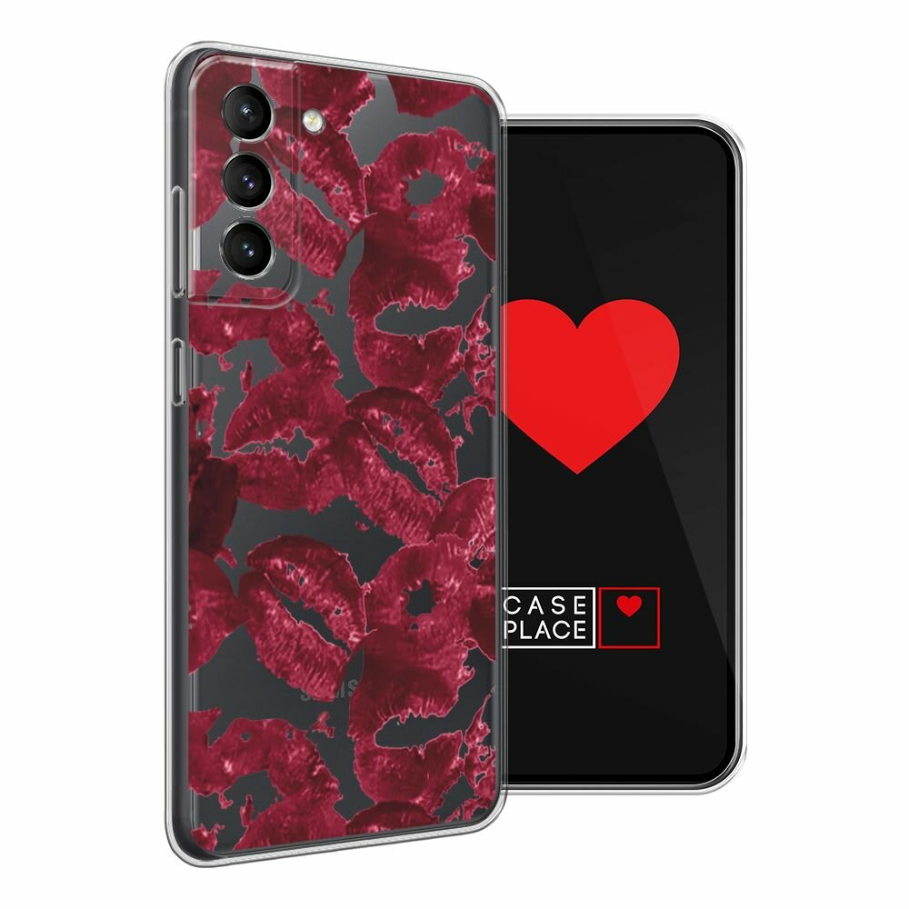 Чехол на Samsung Galaxy S21 / Самсунг Галакси S21 с принтом "Помада паттерн 2", прозрачный — фото 1