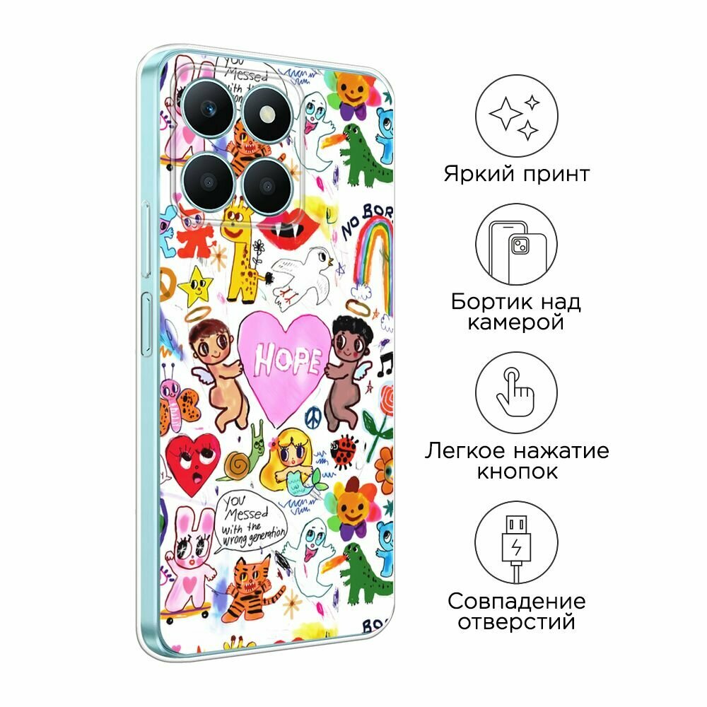 Силиконовый чехол на Honor X6A / Хонор X6A с принтом "Милые рисунки" — фото 1