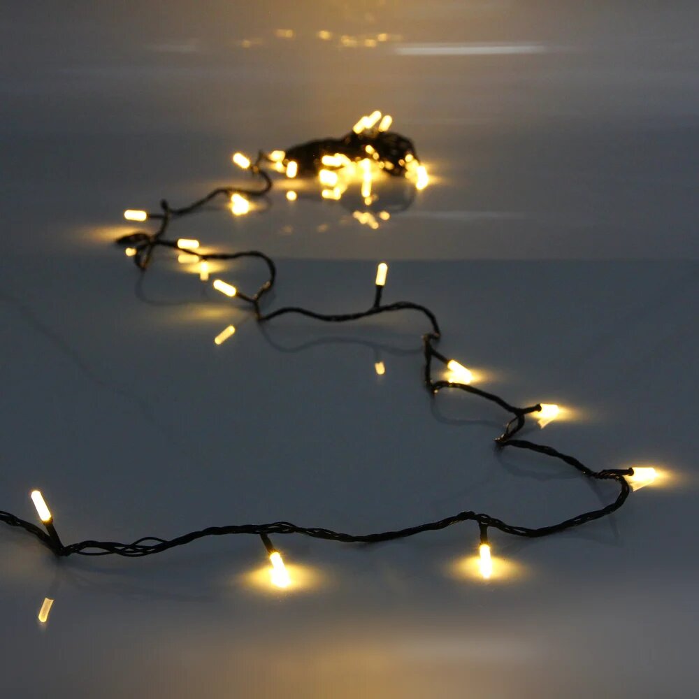 Серпантин Гирлянда для дома Кристаллы 5 м 36 ламп LED черный пров, 8 реж, IP-40, Теплый белый (возможность соединения) 130-309