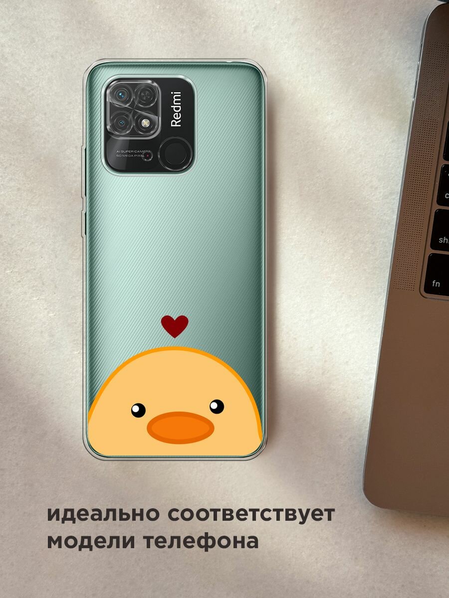 Чехол на Xiaomi Redmi 10C / Сяоми Редми 10C с принтом "Влюблённая уточка - 14 февраля", прозрачный — фото 1