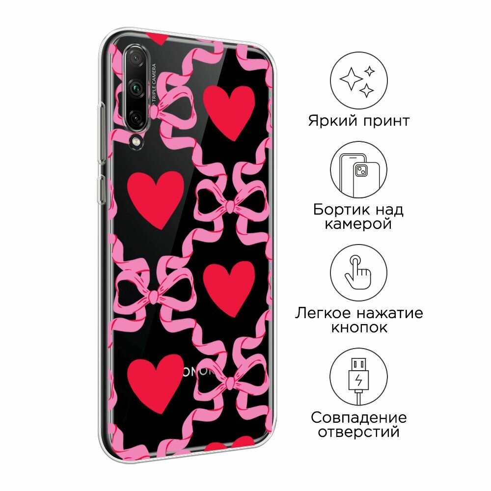 Чехол на Honor 30i / Хонор 30i с принтом "Hearts and ribbons 2 - 14 февраля", прозрачный — фото 1