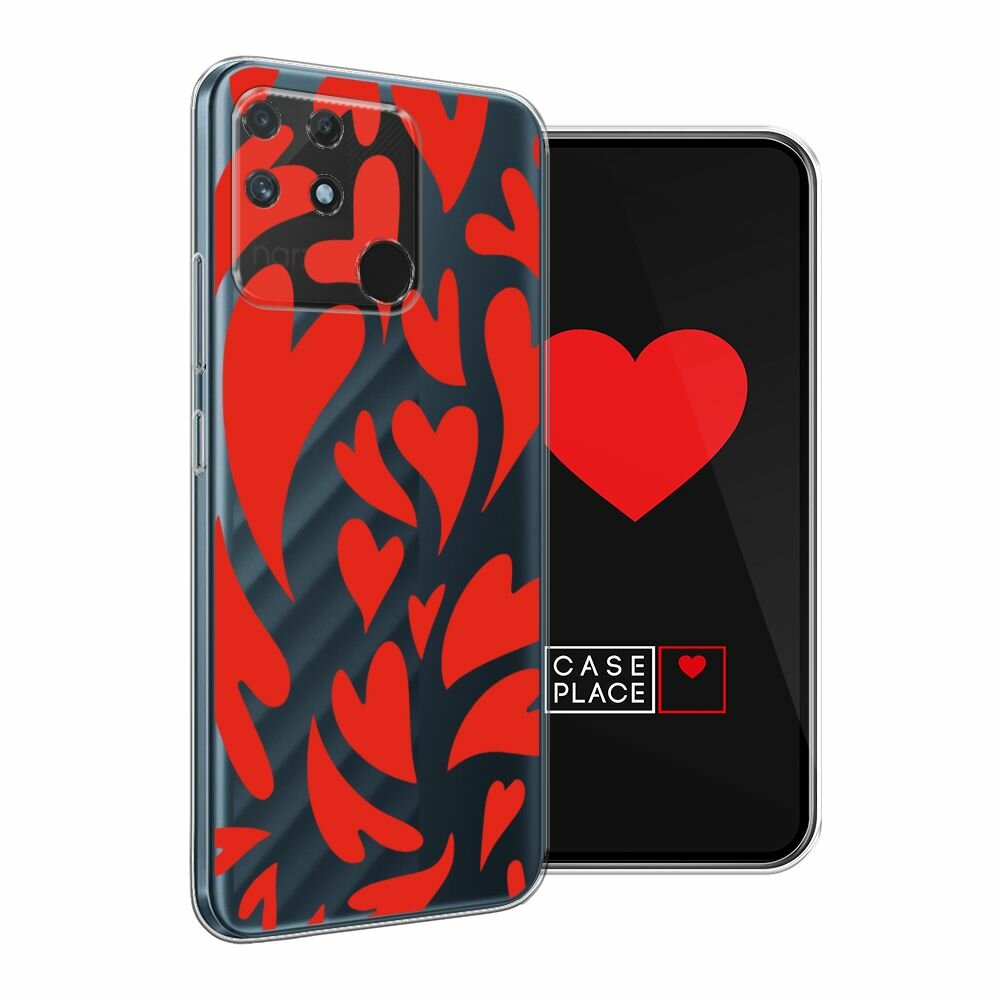 Чехол на Realme Narzo 50A / Реалми Нарзо 50A с принтом "Crazy hearts 2 - 14 февраля", прозрачный — фото 1