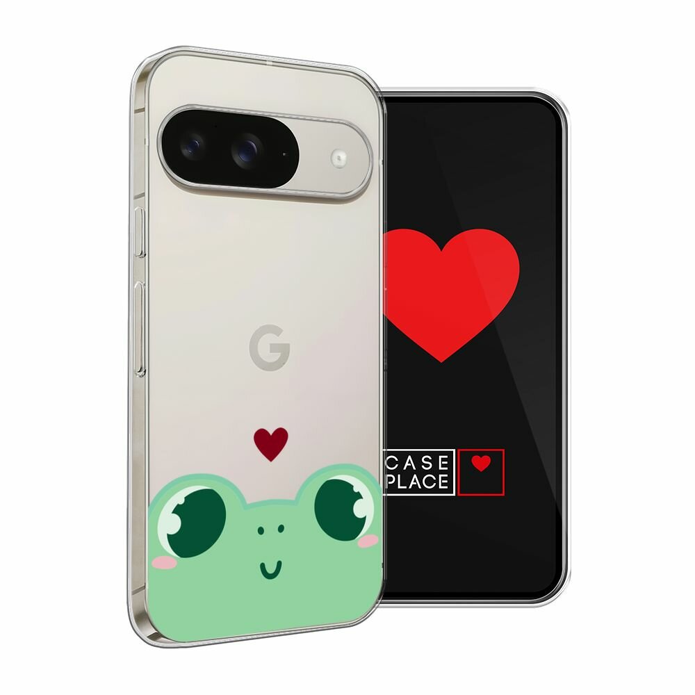 Чехол на Google Pixel 9 / Гугл Пиксель 9 с принтом "Влюблённая лягушка - 14 февраля", прозрачный — фото 1
