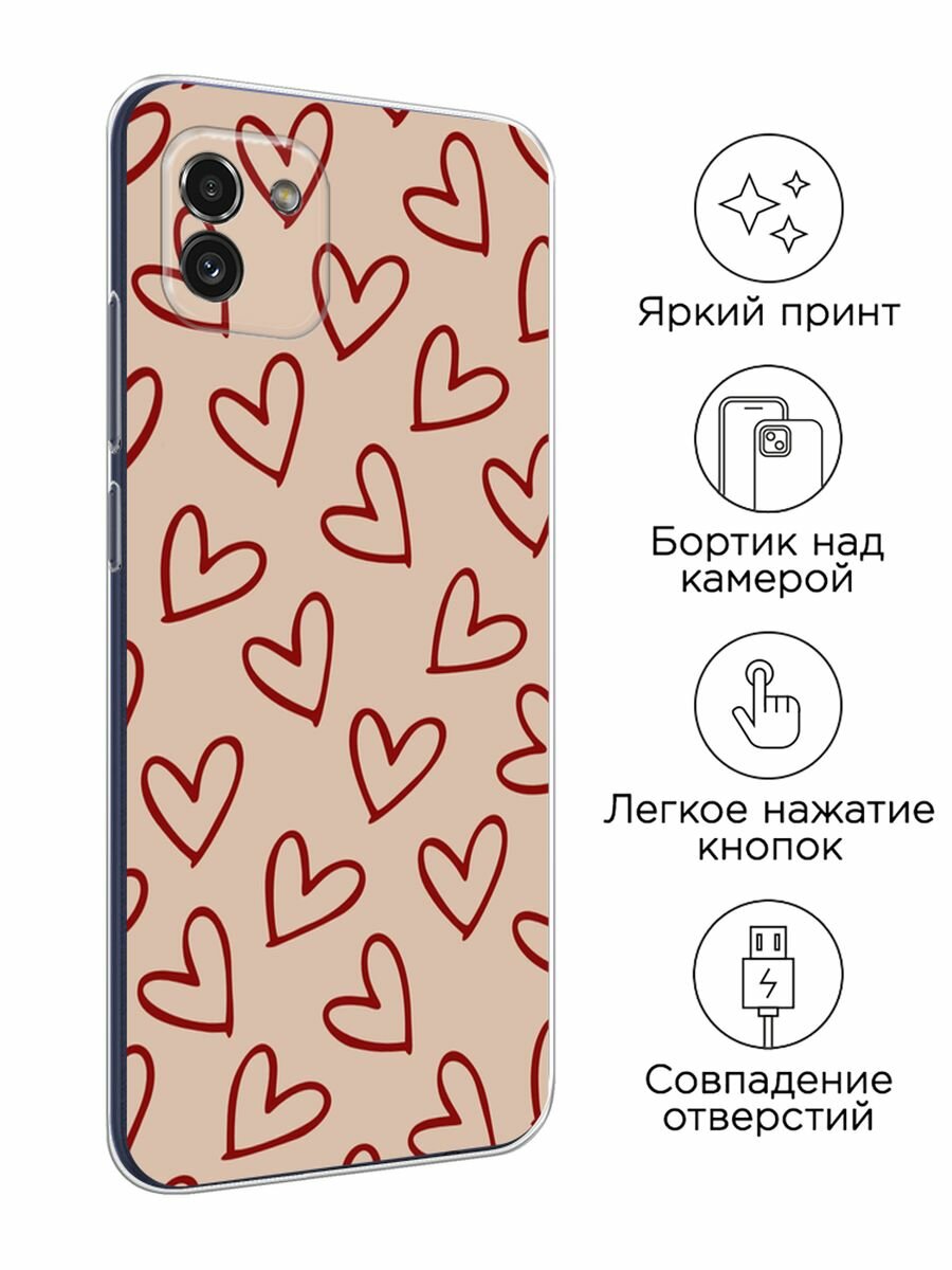 Чехол на Samsung Galaxy A03 / Самсунг Галакси А03 с принтом "Little hearts doodles 1 - 14 февраля" — фото 1