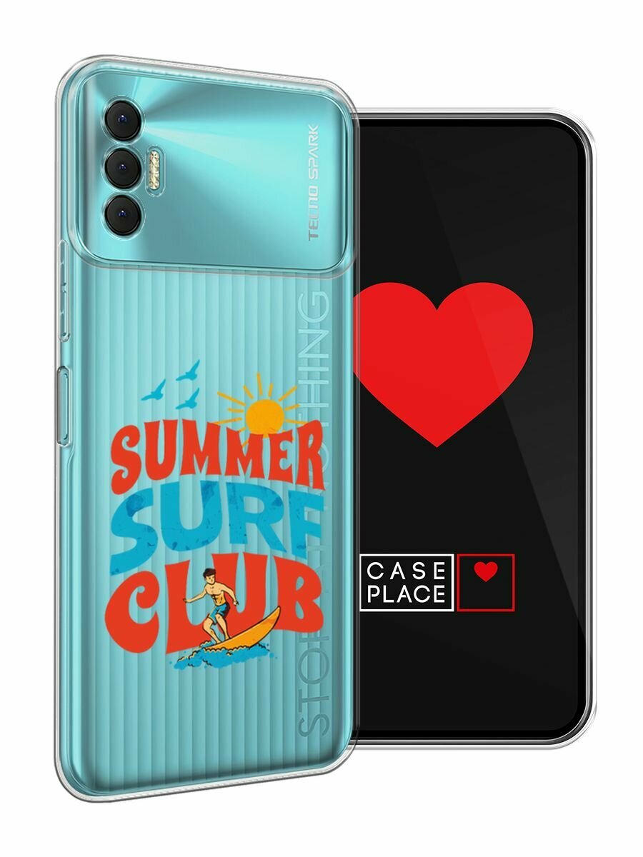 Чехол на Tecno Spark 8P / Техно Спарк 8P с принтом "Summer surf club", прозрачный — фото 1