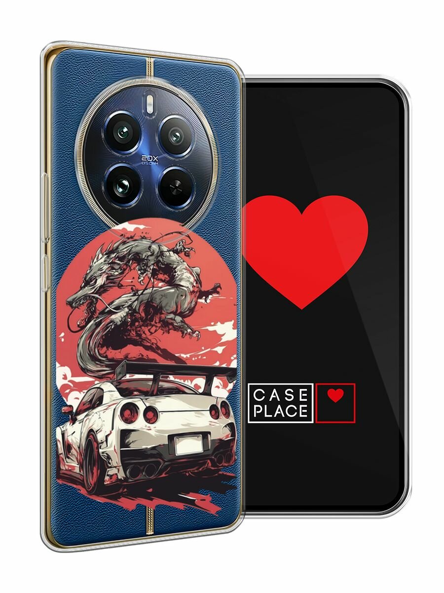 Чехол на Realme 12 Pro / Реалми 12 Про с принтом "Car and dragon", прозрачный — фото 1
