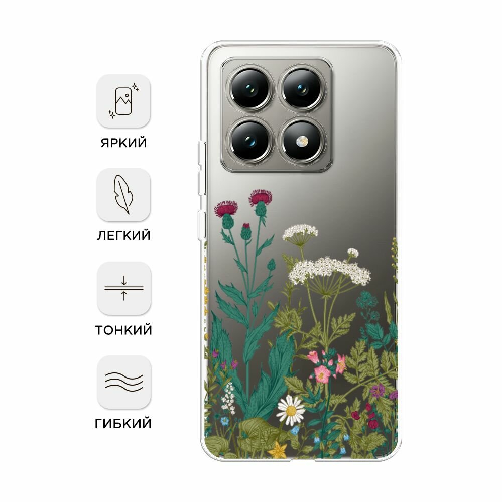 Чехол на Xiaomi 14T / Сяоми 14T с принтом "Дикие полевые цветы", прозрачный — фото 1