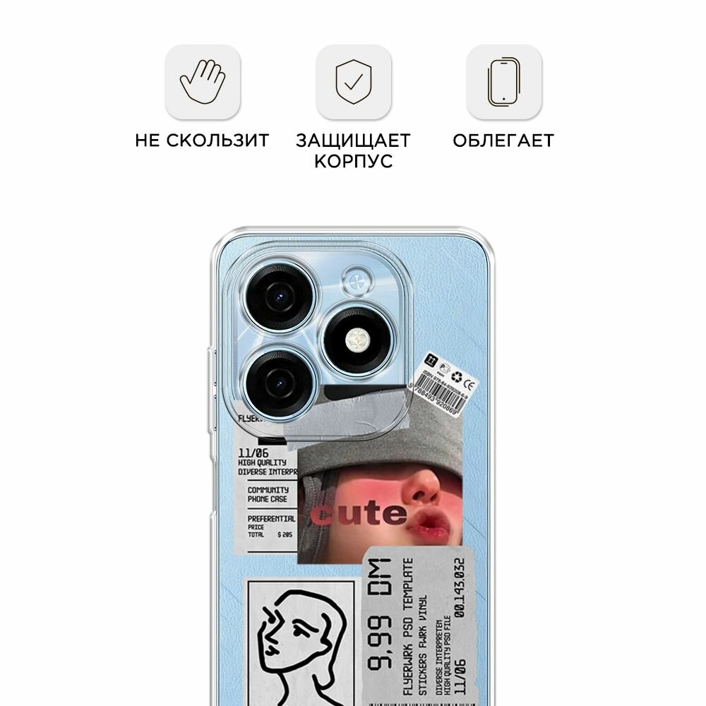 Чехол на Tecno Spark 20 / Текно Спарк 20 с принтом Cute girl collage, прозрачный — фото 1