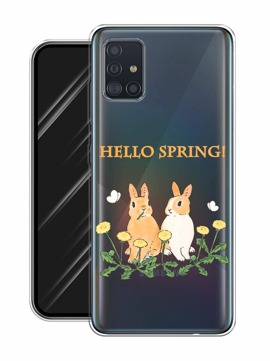 Чехол на Samsung Galaxy A51 / Самсунг Гэлакси А51 с принтом "Весенние кролики", прозрачный — фото 1