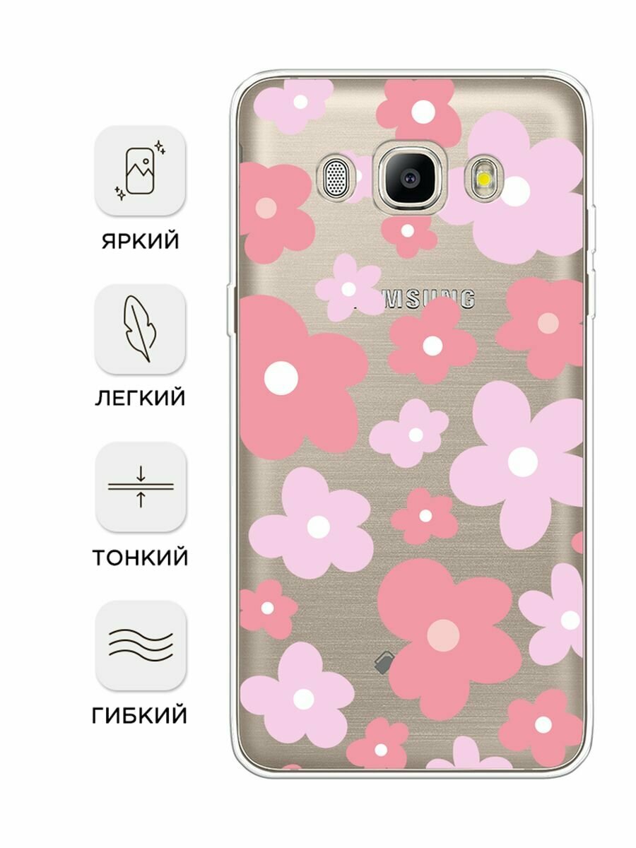 Чехол на Samsung Galaxy J5 2016 / Самсунг Галакси Джей 5 2016 с принтом "Нежные розовые цветочки рисунок", прозрачный — фото 1