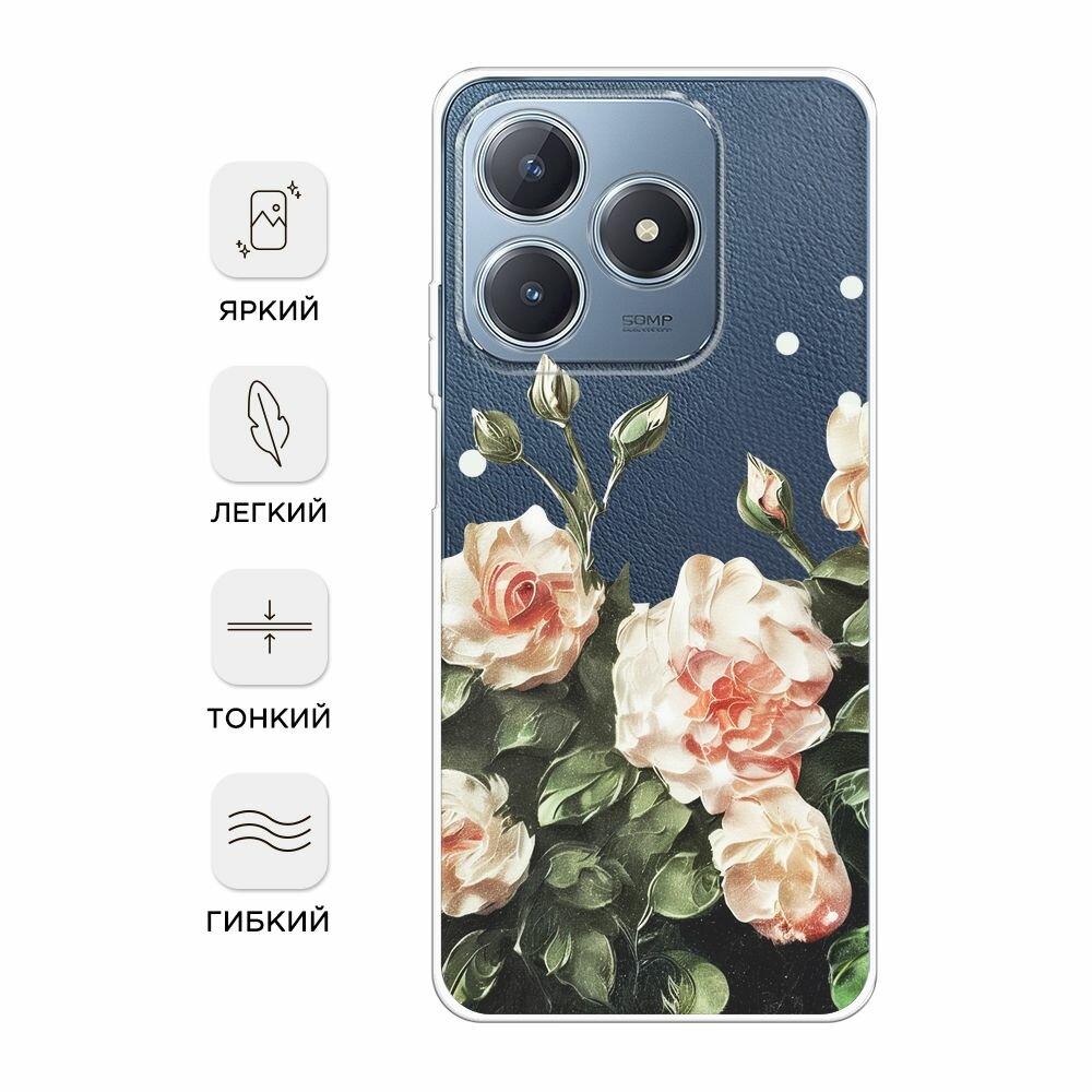 Чехол на Realme C63 / Реалми С63 с принтом "Цветочная картина 2", прозрачный — фото 1