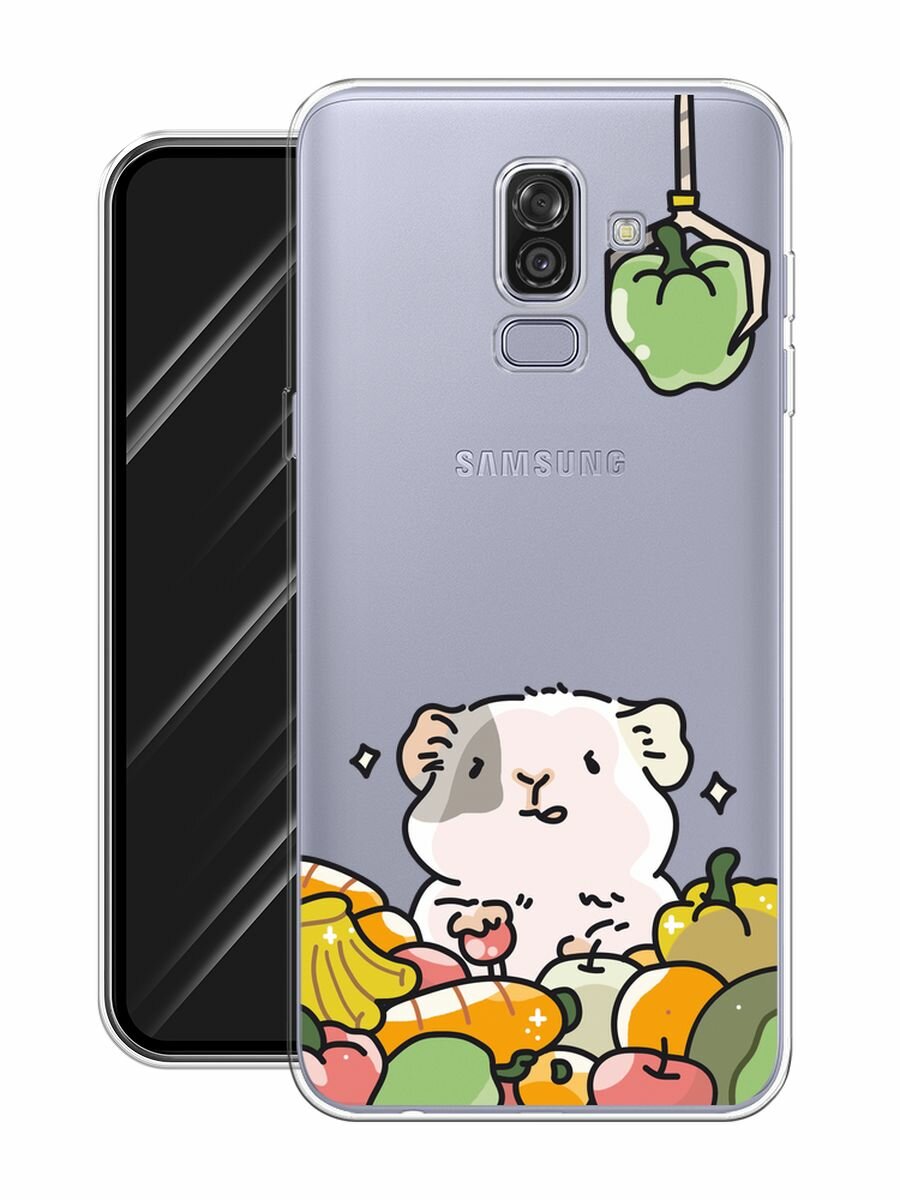 Чехол на Samsung Galaxy J8 / Самсунг Галакси Джей 8 с принтом "Пирующая морская свинка", прозрачный — фото 1