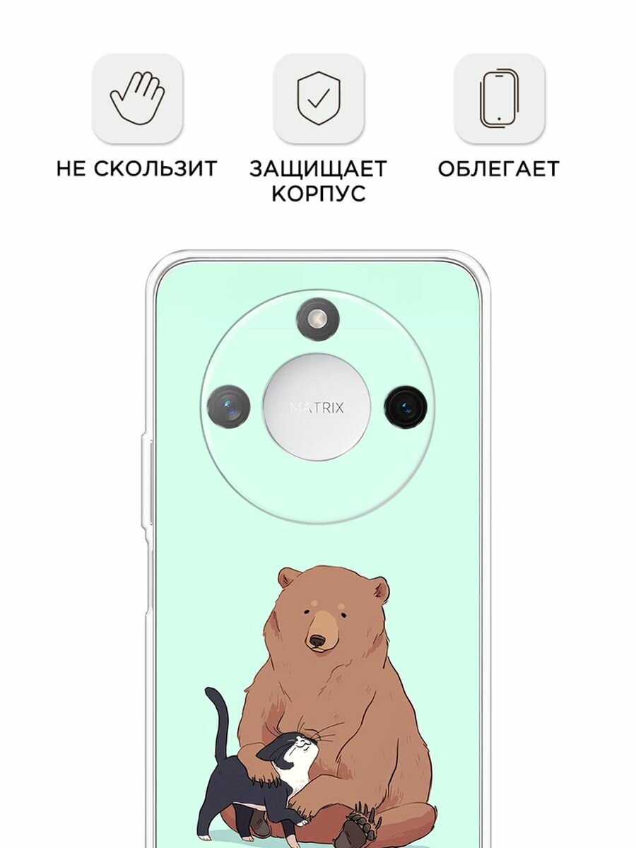 Чехол на Honor X9c Smart / Хонор X9c Смарт с принтом "Медведь и кошка дружба" — фото 1