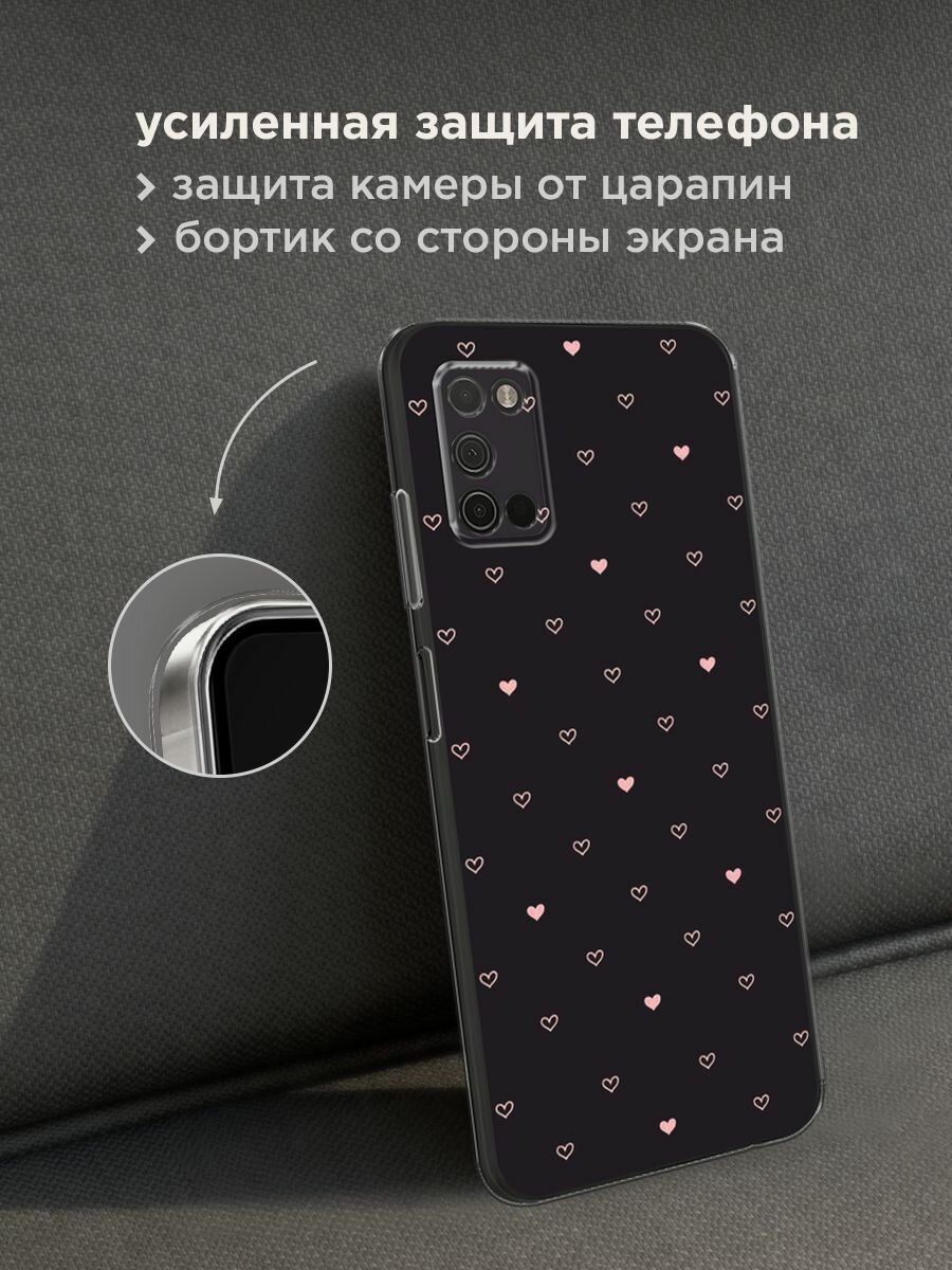 Чехол на Samsung Galaxy A03S / Самсунг Галакси A03S с принтом "Черный фон и сердечки" — фото 1