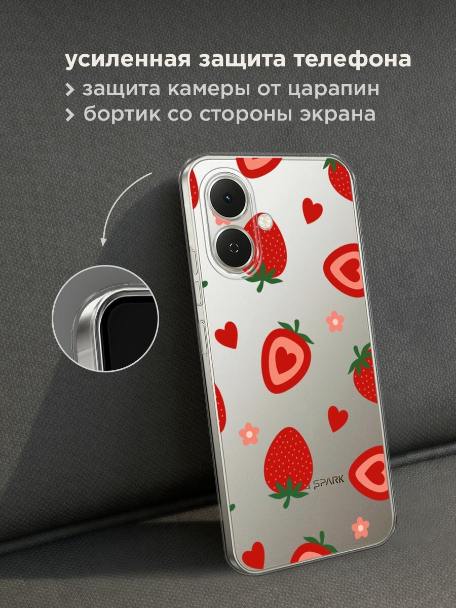 Чехол на Tecno Spark Go 2 / Текно Спарк Го 2 с принтом "Heart strawberries 2 - 14 февраля", прозрачный — фото 1