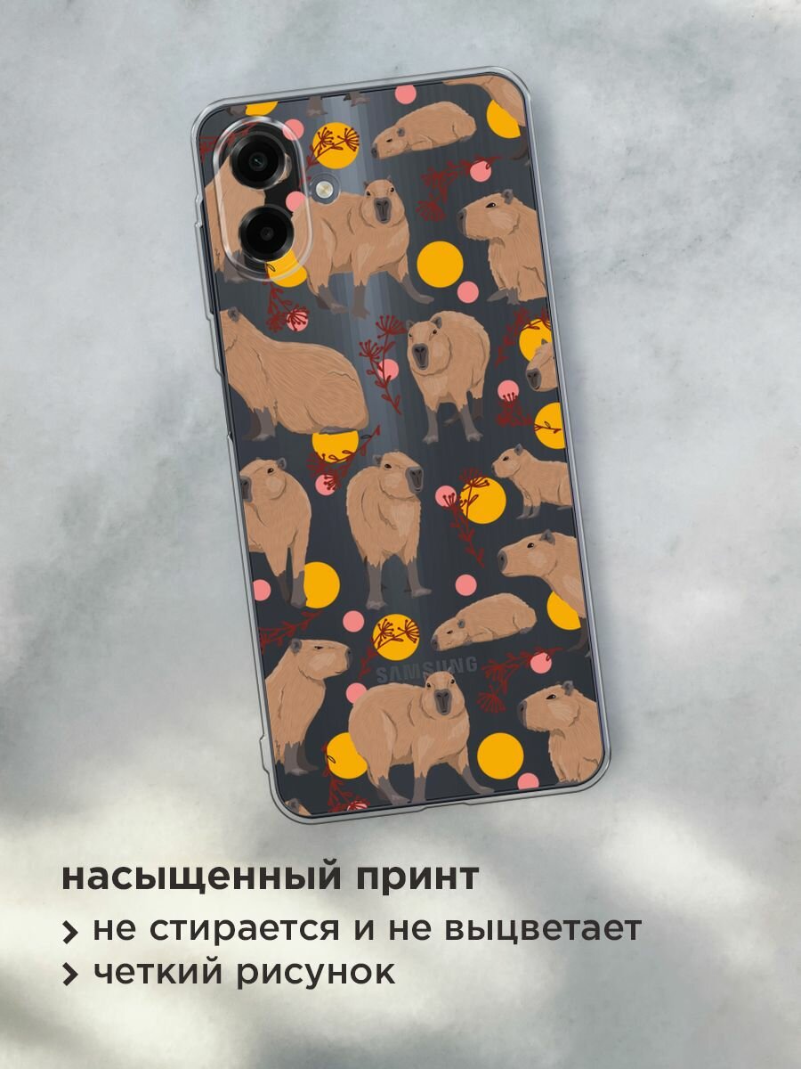 Чехол на Samsung Galaxy A07 / Самсунг А07 с принтом "Капибара паттерн", прозрачный — фото 1