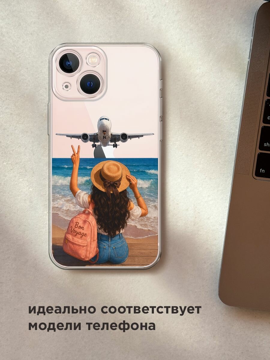 Чехол на Apple iPhone 13 mini / Айфон 13 мини с принтом "Bon Voyage", прозрачный — фото 1
