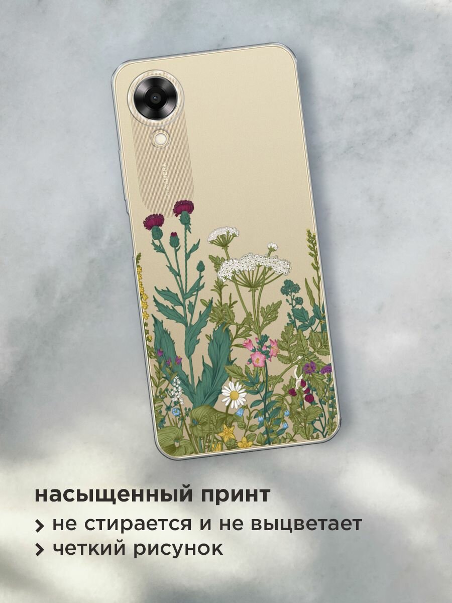 Чехол на Oppo A17K / Оппо A17K с принтом "Дикие полевые цветы", прозрачный — фото 1