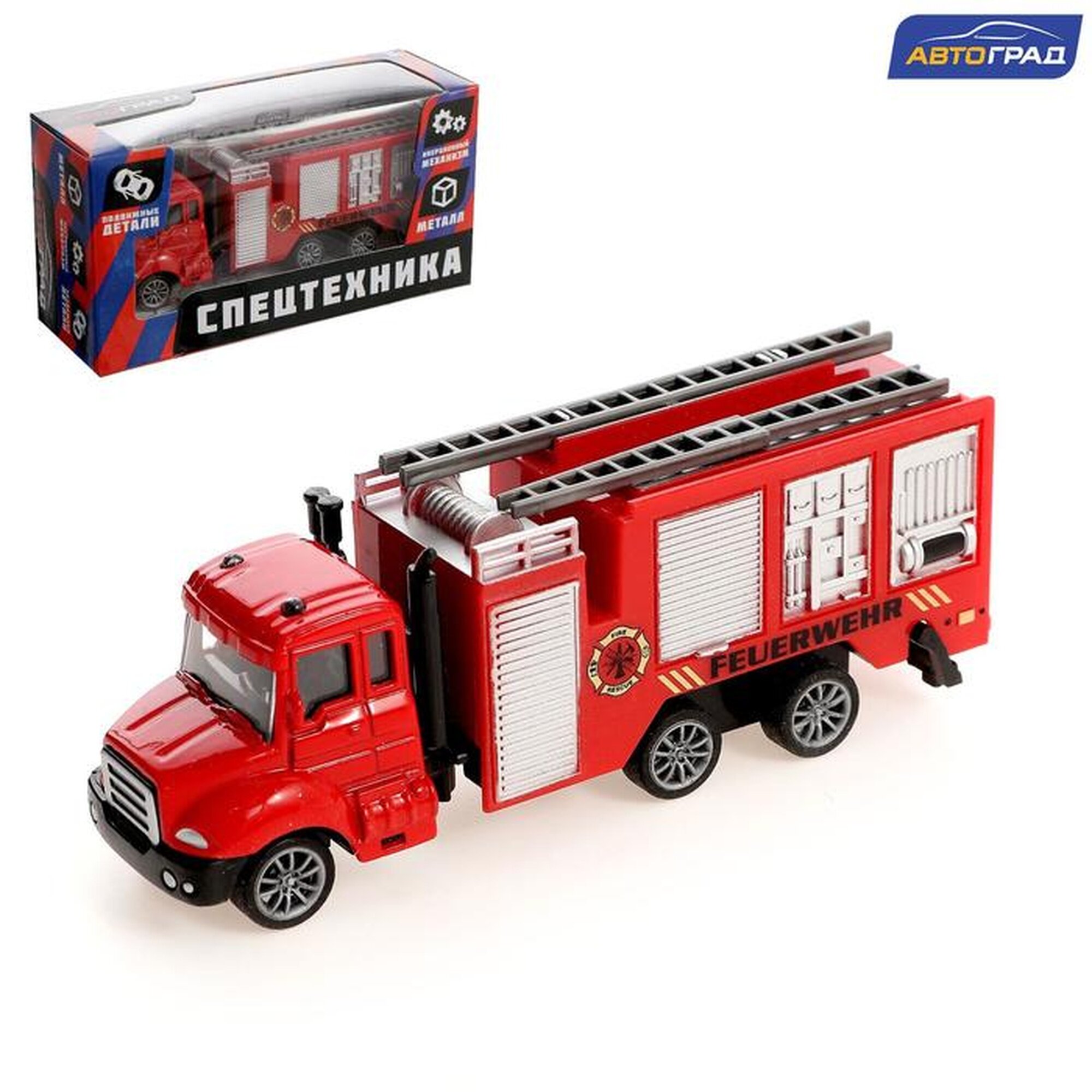 Машинка металлическая Автоград «Пожарная служба», инерция, с элементами из пластика, цвет микс