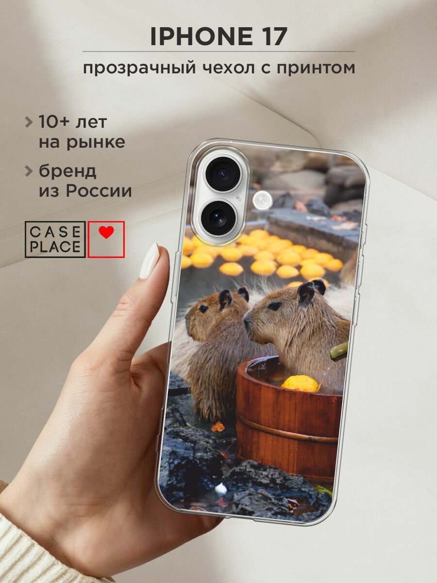 Чехол на Apple iPhone 17 / Айфон 17 с принтом "Капибары отмокают"