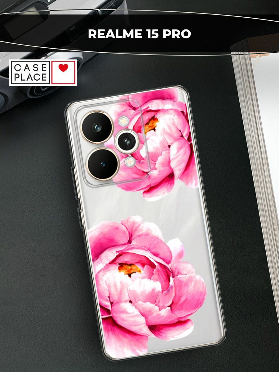 Чехол на Realme 15 Pro / Реалми 15 Про с принтом "Open peonies", прозрачный
