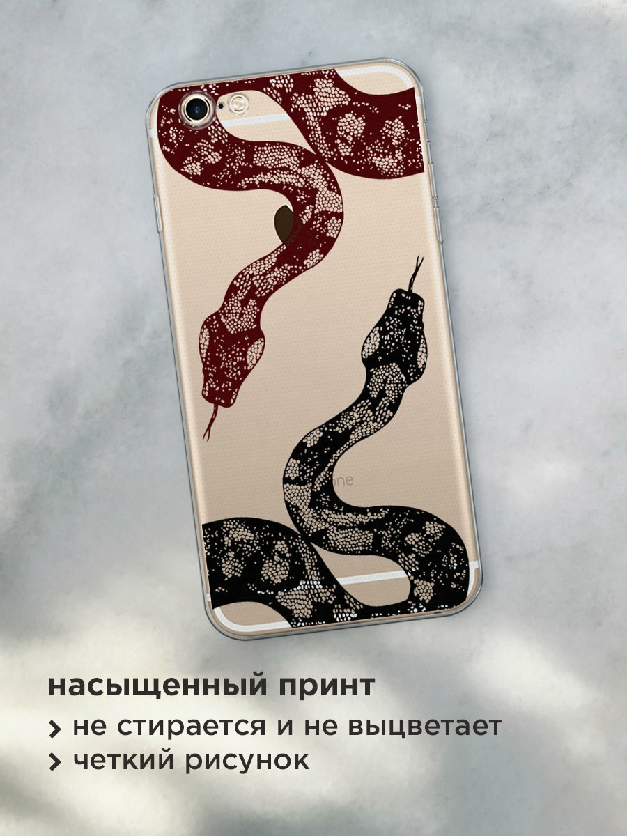 Чехол на Apple iPhone 6 Plus/6S Plus / Айфон 6 Плюс/Айфон 6С Плюс с принтом "Силуэты змей 2", прозрачный — фото 1