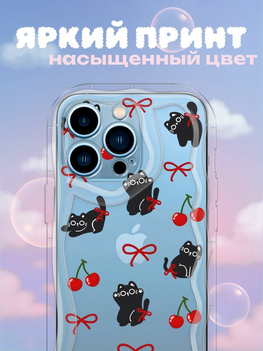 Чехол на Apple iPhone 13 Pro / Айфон 13 Pro с принтом "Котик, вишня и бантики" — фото 1