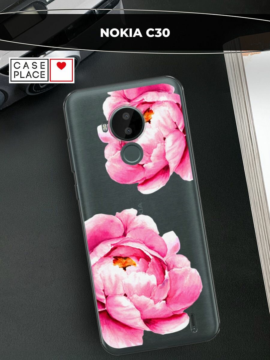 Чехол на Nokia C30 / Нокия C30 с принтом "Open peonies", прозрачный