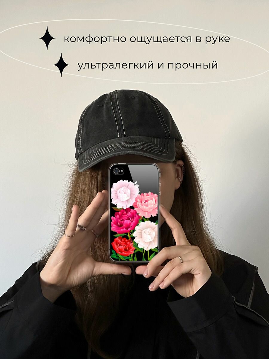 Чехол на Apple iPhone 4/4S / Айфон 4/4S с принтом "Большие пионы", прозрачный — фото 1