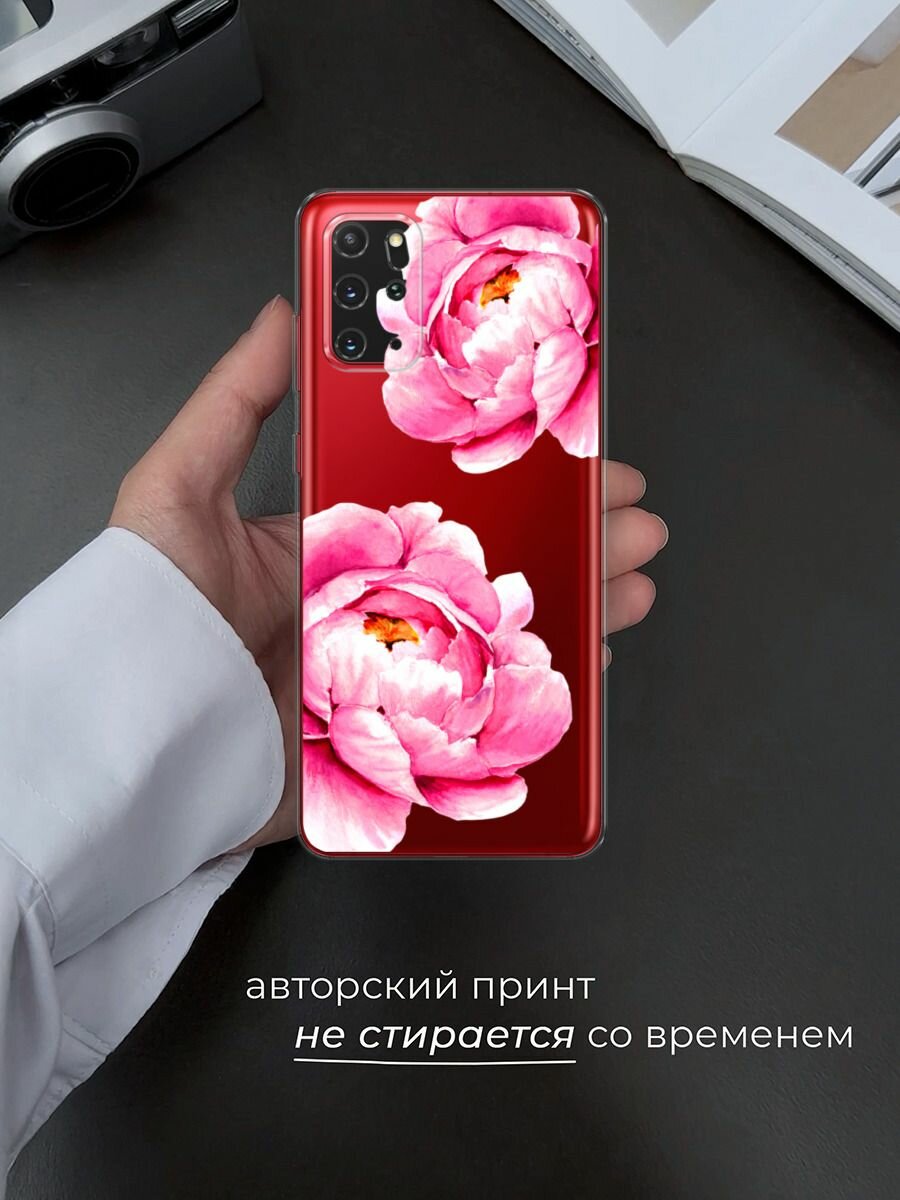 Чехол на Samsung Galaxy S20 + / Самсунг Галакси S20 Плюс с принтом "Open peonies", прозрачный — фото 1