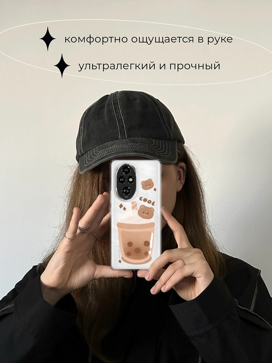 Чехол на Honor 200 Pro / Хонор 200 Про с принтом "Кофе 2", прозрачный — фото 1