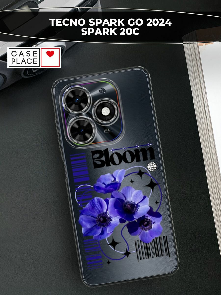 Чехол на Tecno Spark Go 2024/Spark 20C / Текно Спарк Го 2024/Спарк 20C с принтом "Завораживающие анемоны", прозрачный