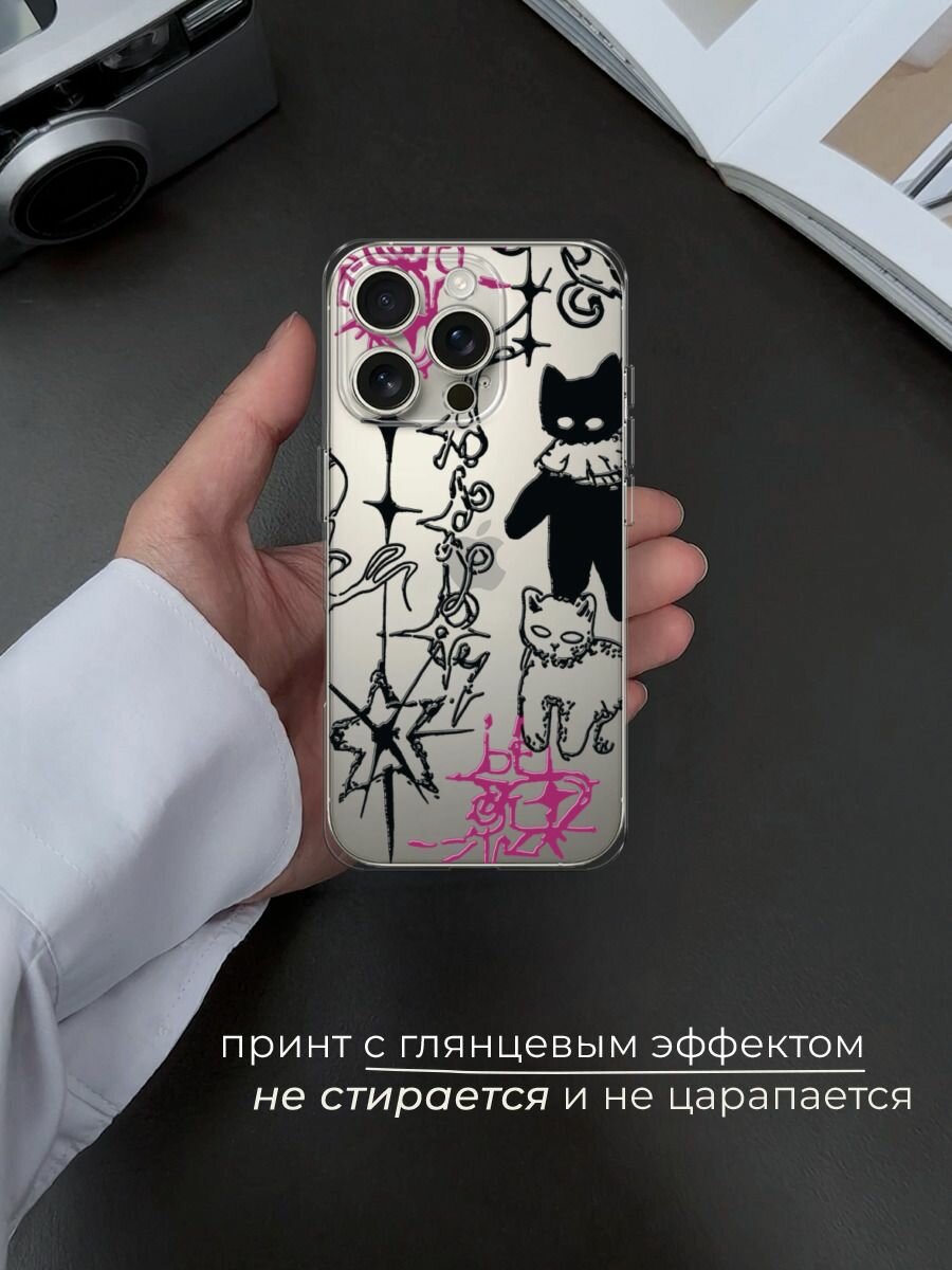 Чехол на Apple iPhone 16 Pro / Айфон 16 Про с принтом "Готические котики" — фото 1