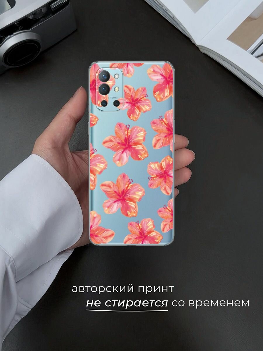 Чехол на OnePlus 9R / ВанПлас 9R с принтом "Pink flowers" — фото 1